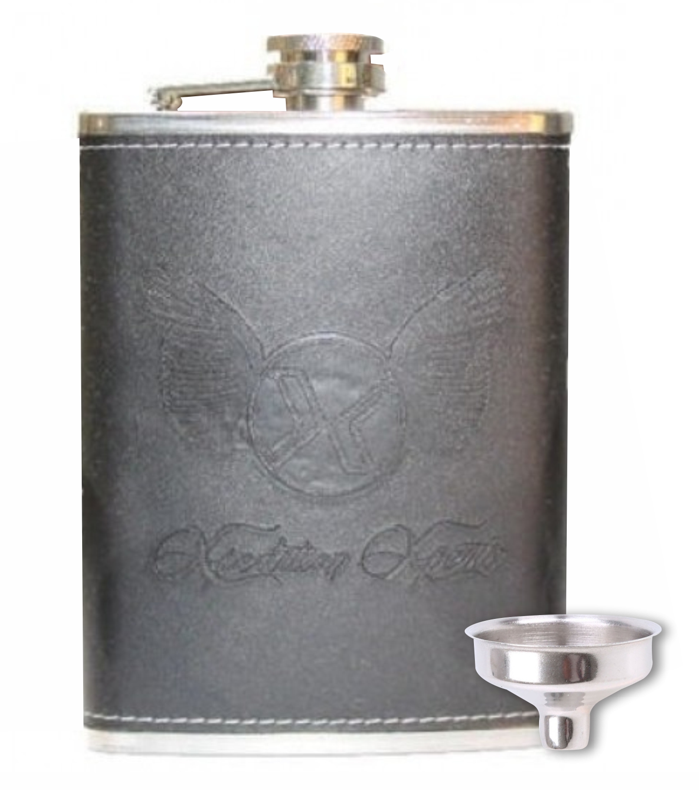 Black Leather Stainless Steel Pocket Hip Flask Whisky Vodka 236ml (With ...