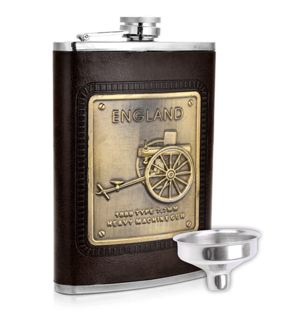Stainless Steel Stitched Black Leather England Vodka Whisky Hip Flask ...