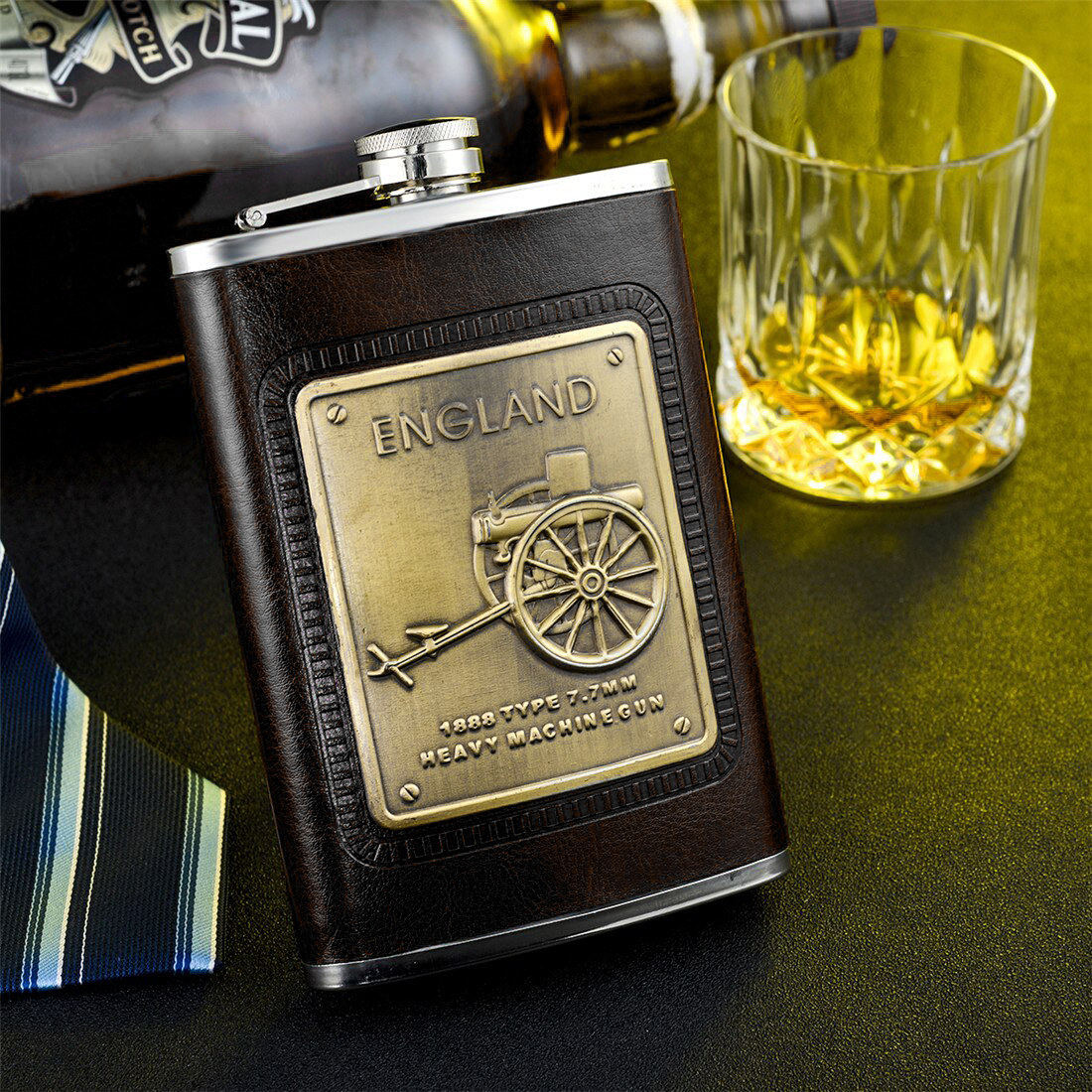 Stainless Steel Stitched Black Leather England Vodka Whisky Hip Flask ...