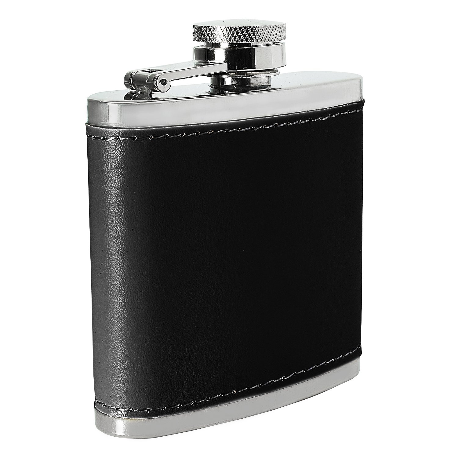 Stainless Steel Black Leather Pocket Hip Flask Whisky Vodka 90ml (With ...