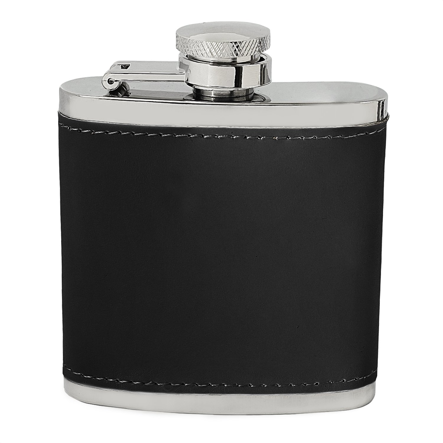 Stainless Steel Black Leather Pocket Hip Flask Whisky Vodka 90ml (With ...